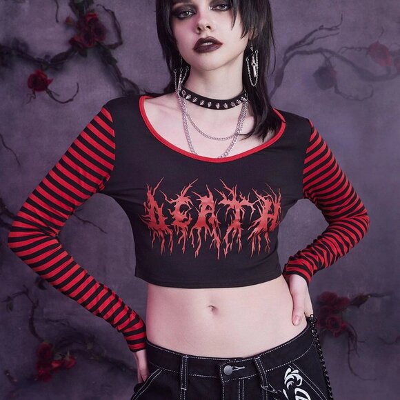 ROMWE | Tops | Redblack Stripped Goth Gothic S Crop Top Death Nwt ...